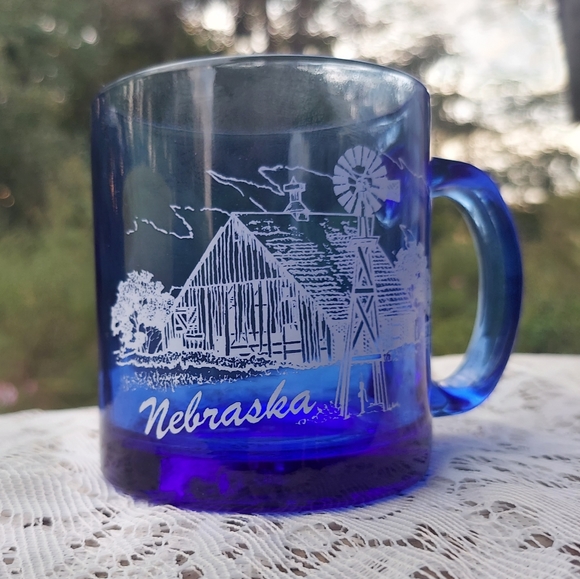 Dining | Nebraska Souvenir Coffee Mug Cobalt Blue Glass With Barn Scene ...